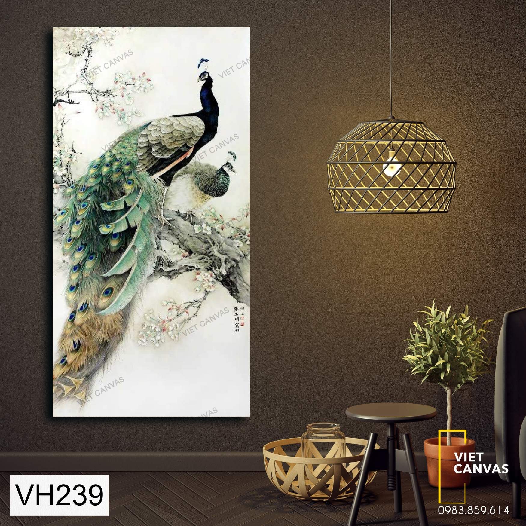 Tranh Chú Công Đậu Trên Cành Cây - VH239 - Viet Canvas