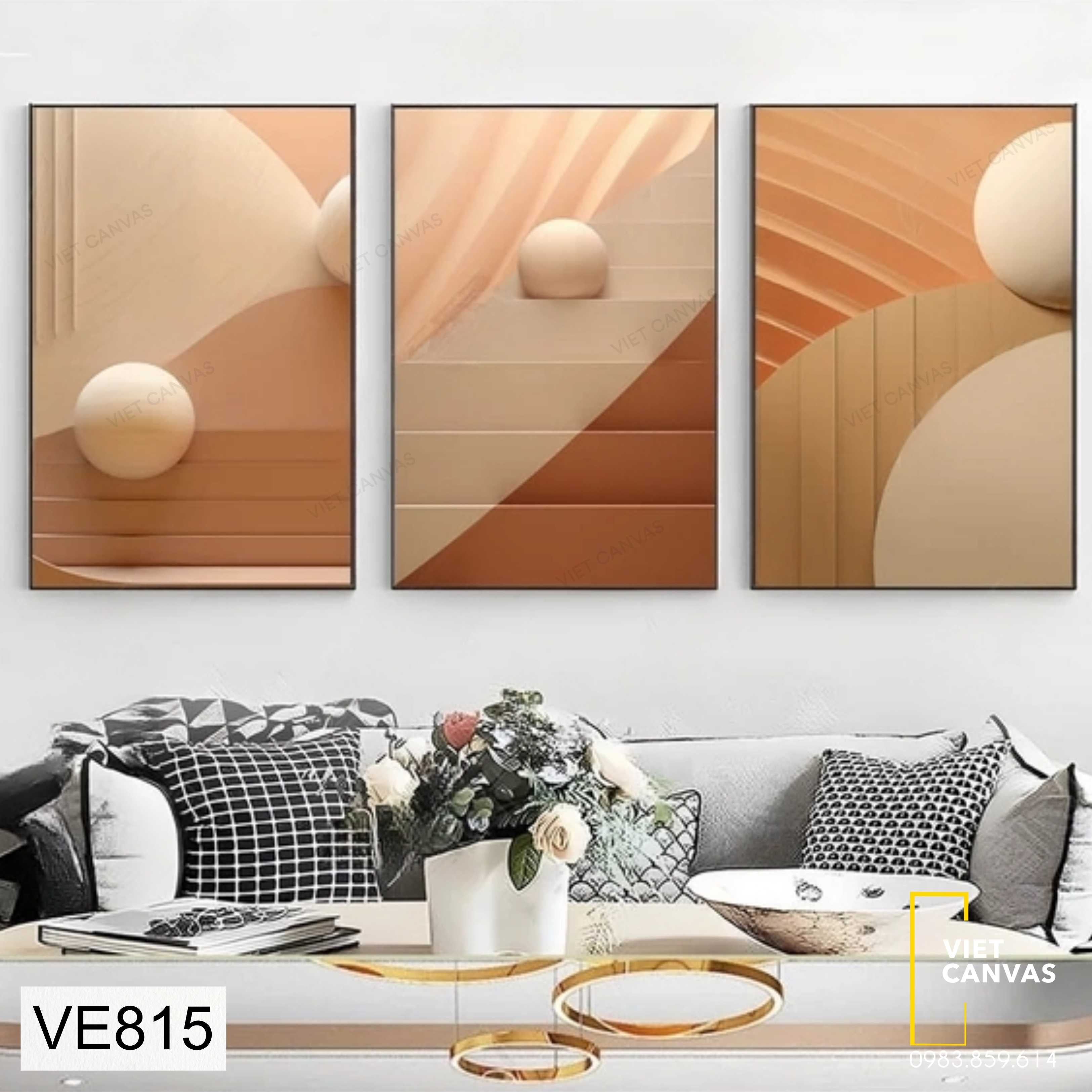 Bộ 3 Tranh Trừu Tượng Sắc Nâu - VE815 - Viet Canvas