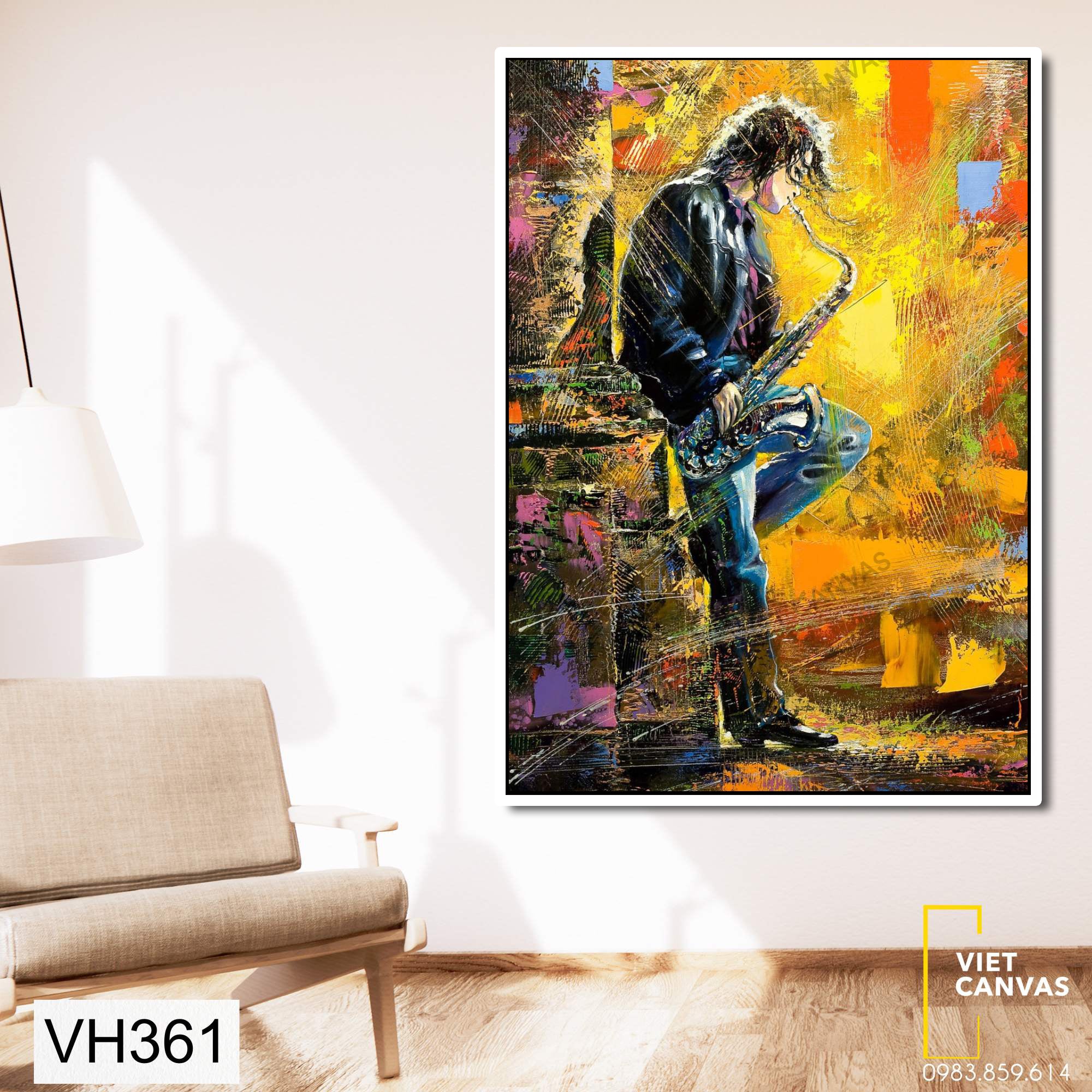 Tranh Trang Trí Người Nghệ Sĩ Dưới Ánh Đèn Phố - VH361 - Viet Canvas