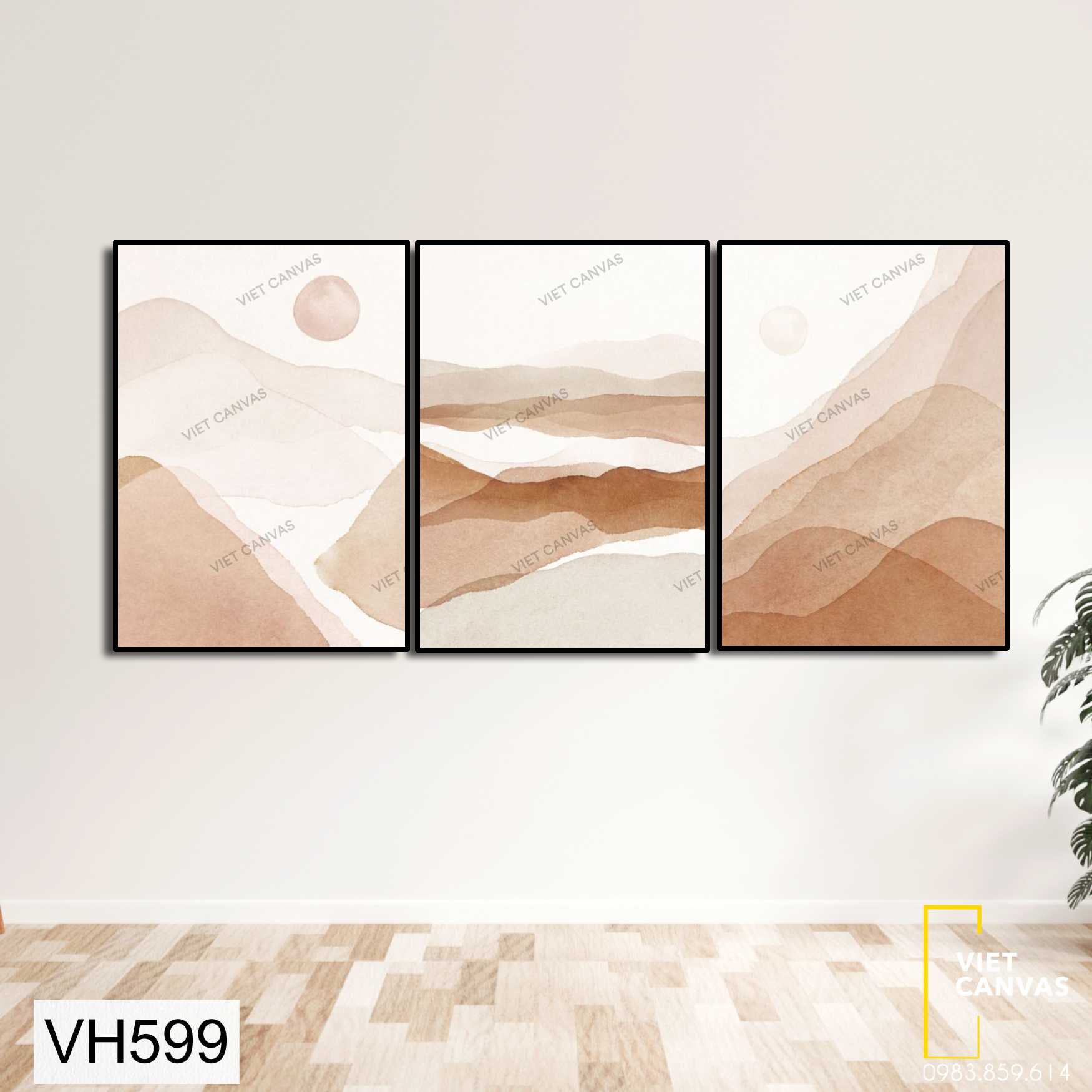 Bộ 3 Tranh Trừu Tượng Sắc Nâu - VH599 - Viet Canvas