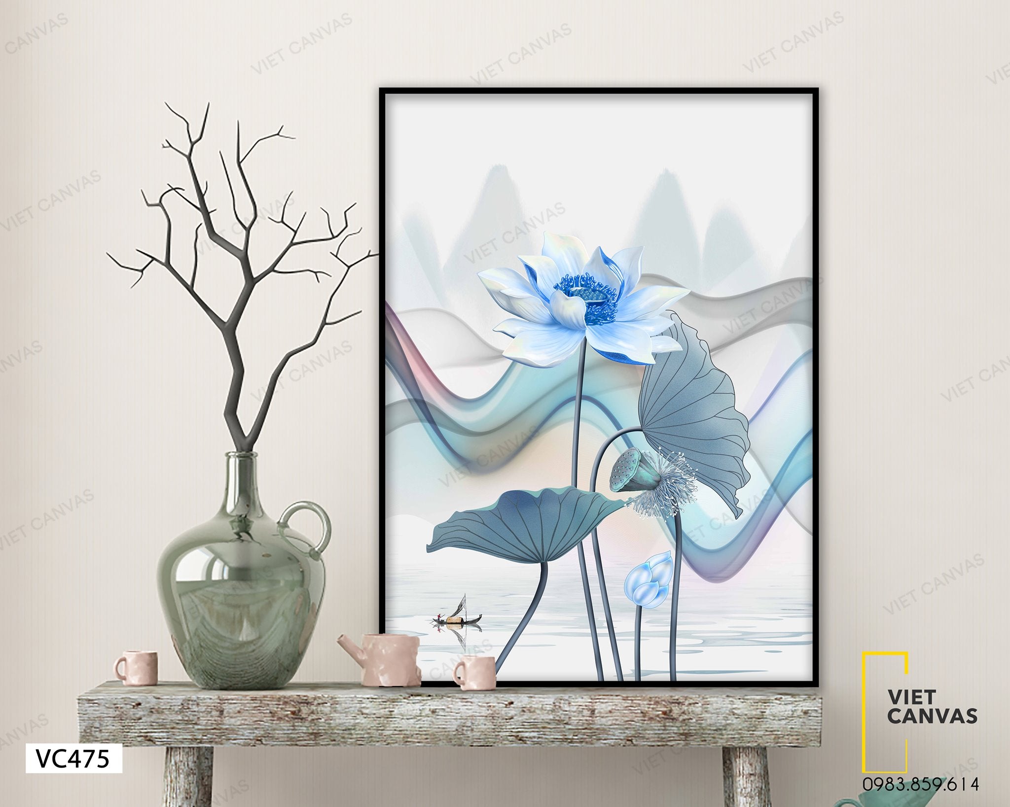 Tranh Hoa Sen Xanh - VC475 - Viet Canvas