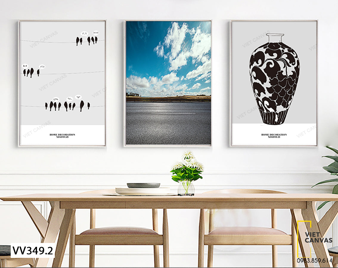 Bộ 3 Tranh Chim Và Bình Gốm - VV349.2 - Viet Canvas