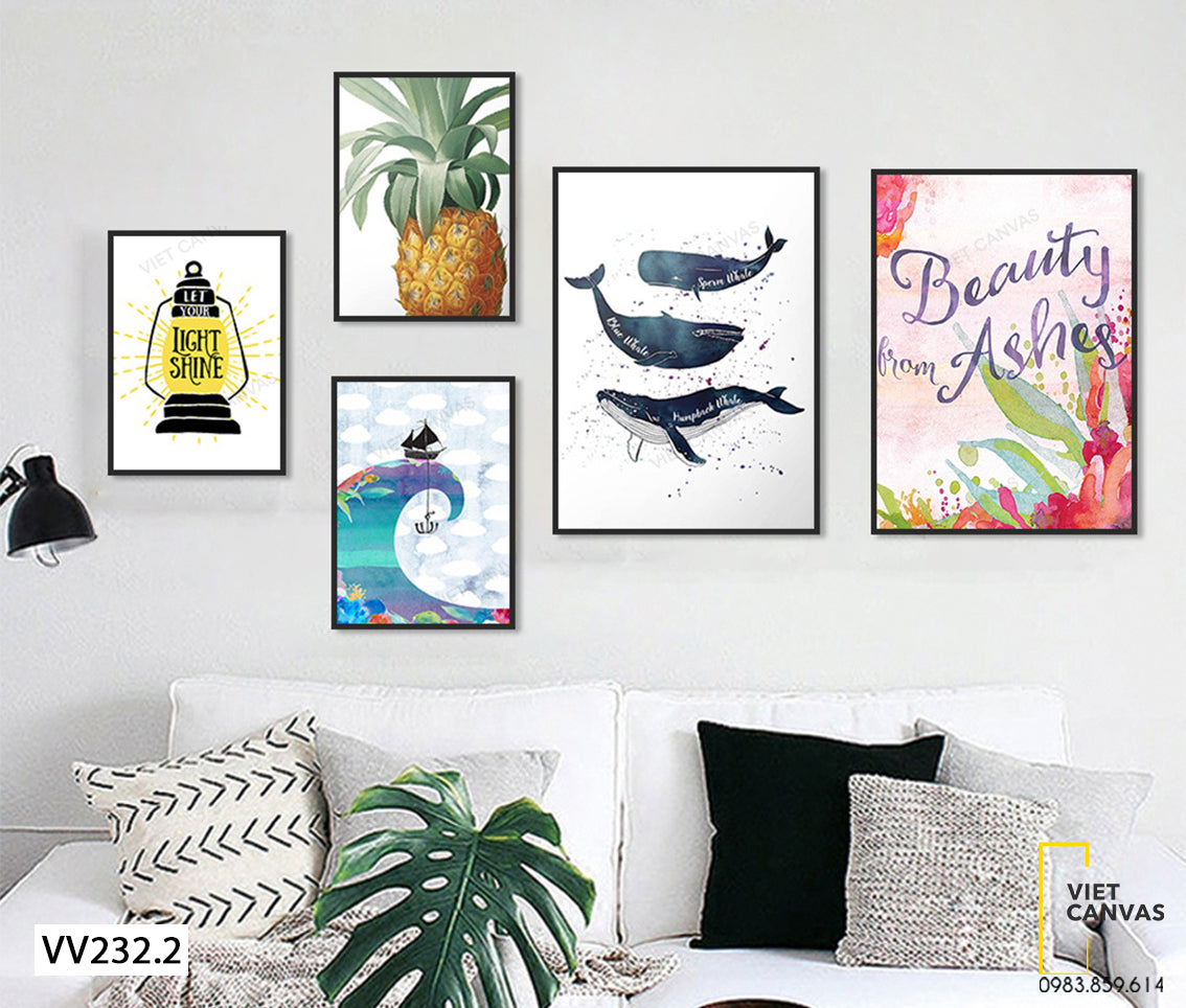 Bộ 5 Tranh Cá Voi Và Quả Khóm - VV232.2 - Viet Canvas