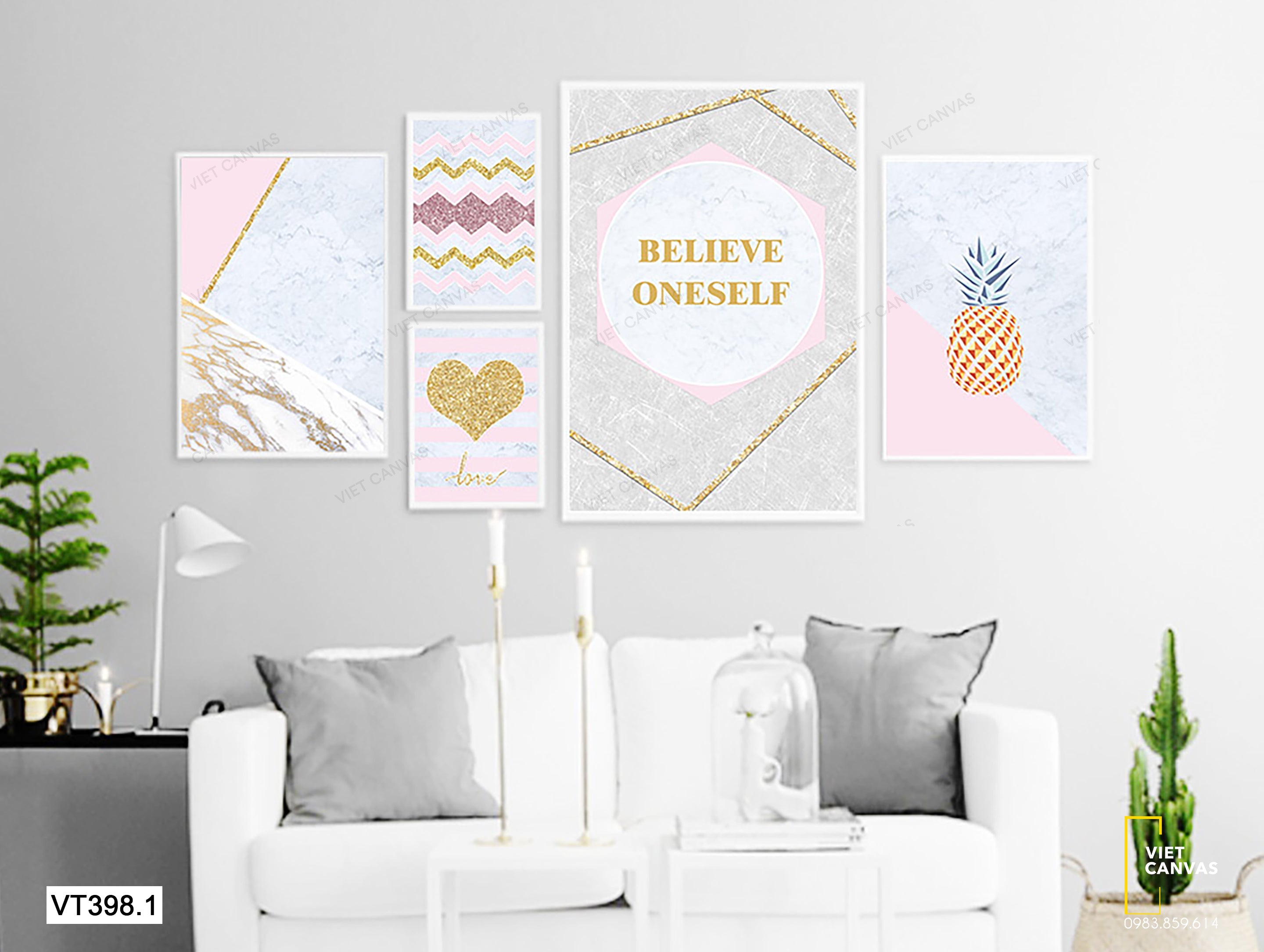 Bộ 5 Tranh Quả Khóm Và Quotes - VT398.1 - Viet Canvas