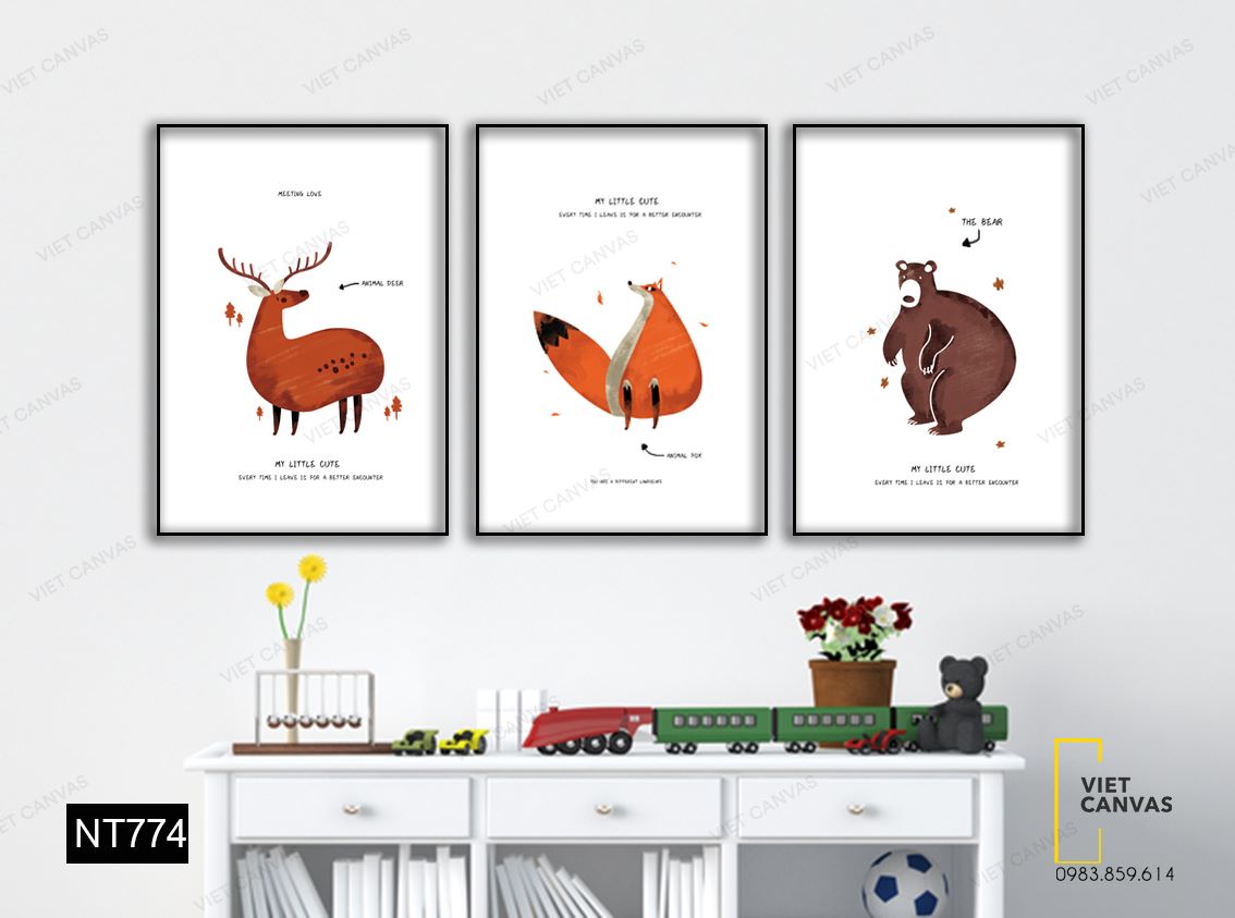 Bộ 3 Tranh Những Con Vật Đáng Yêu - NT774 - Viet Canvas