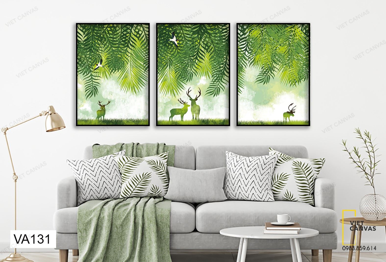 Bộ 3 Tranh Hươu Và Màu Xanh Của Thiên Nhiên - VA131 - Viet Canvas