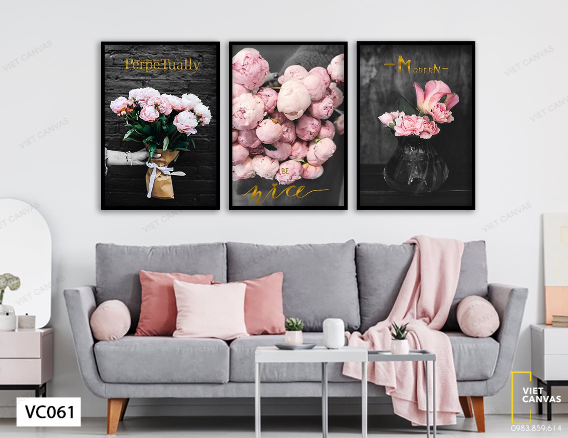 Bộ 3 Tranh Những Bông Hoa Mẫu Đơn - VC061 - Viet Canvas