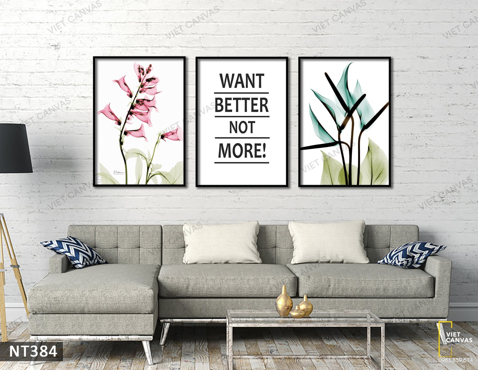 Bộ 3 Tranh Nhành Hoa Và Quotes We Want Better Not More - NT384 - Viet ...