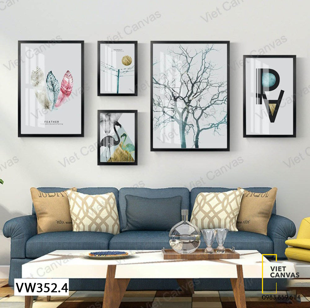 Bộ 5 Tranh Cây, Hạc Và Cột Điện - VW352.4 - Viet Canvas