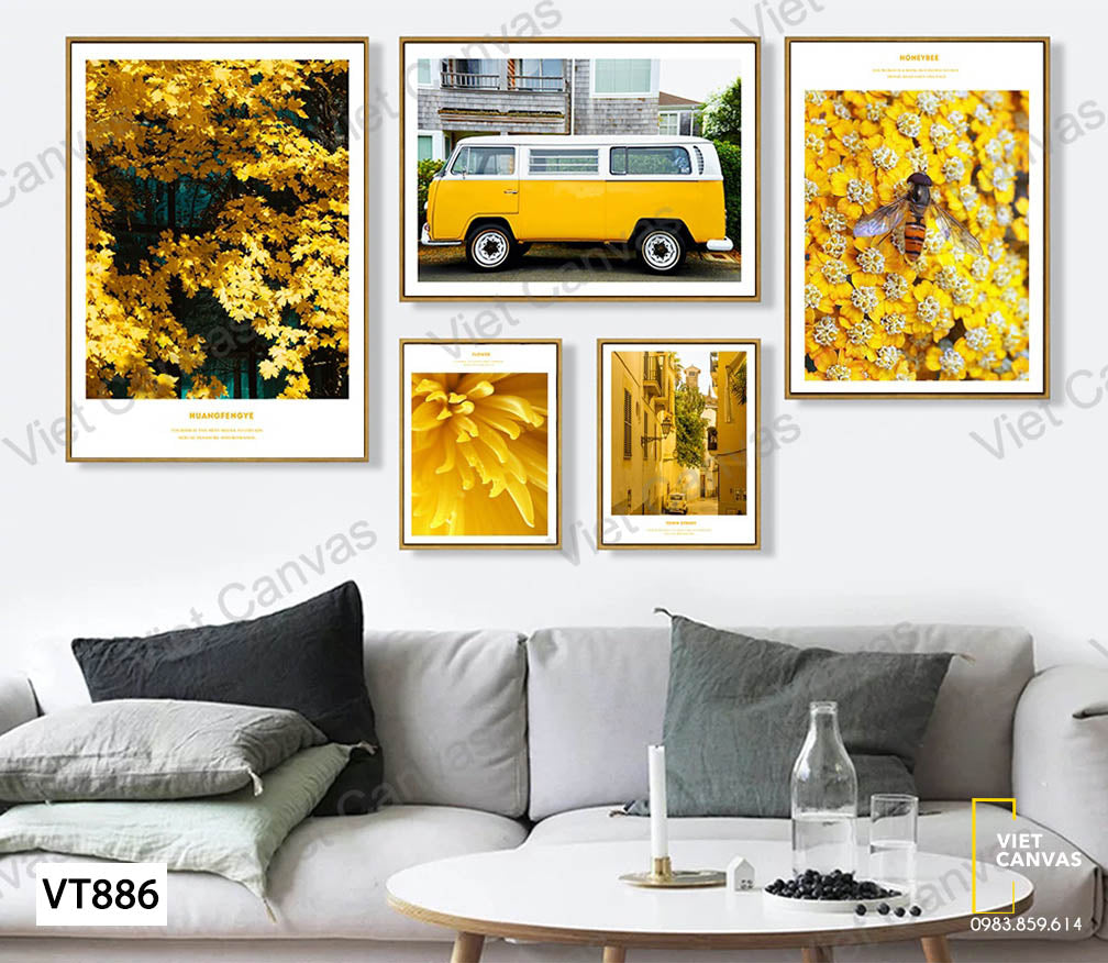 Bộ 5 Tranh Hoa Lá Và Chiếc Xe - VT886 - Viet Canvas