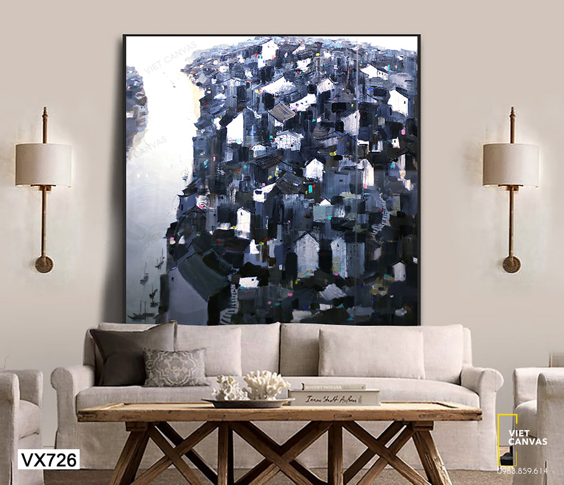 Tranh Ngôi Làng Ven Sông - VX726 - Viet Canvas