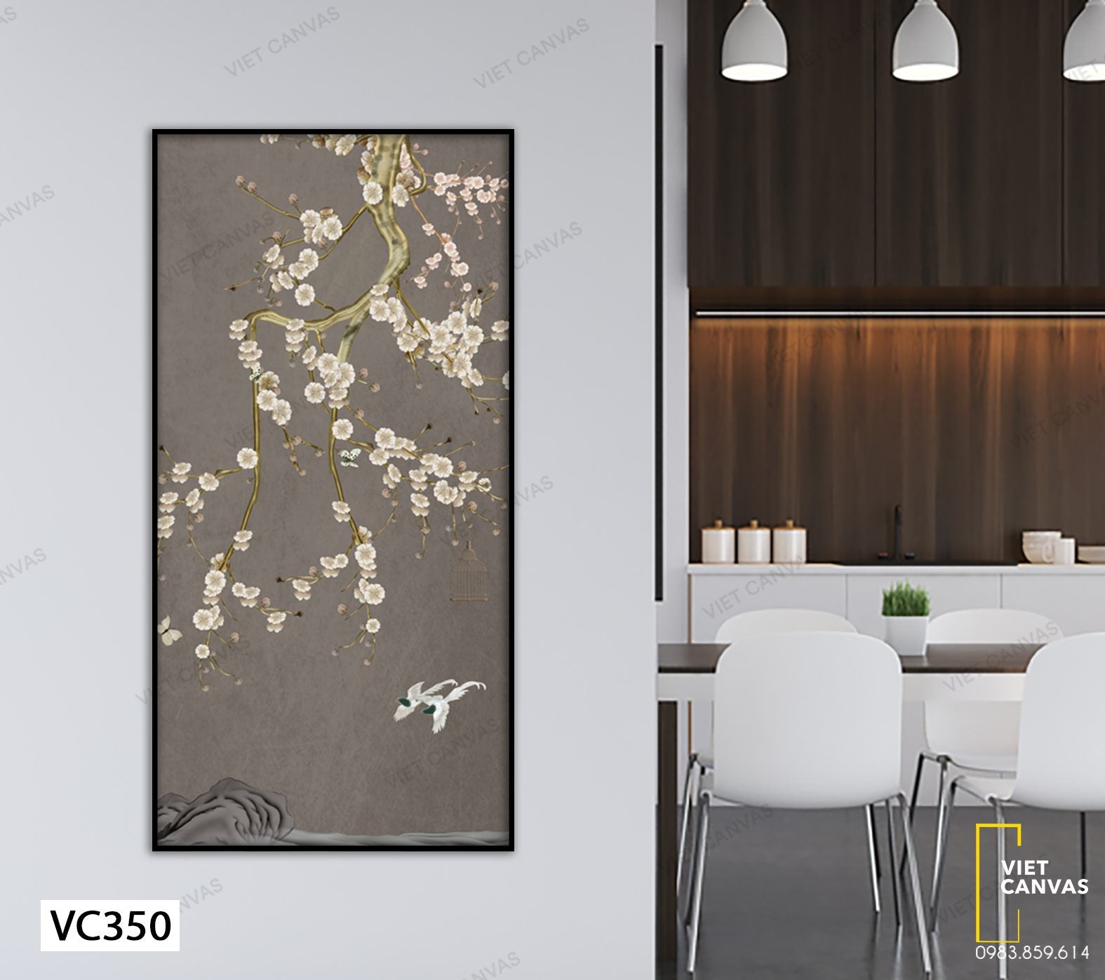 Tranh Cây Hoa Ban Trắng Trên Dòng Sông - VC350 - Viet Canvas